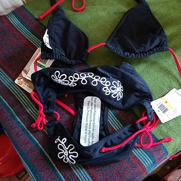 Maia | Swim | Nwt Maia Black Red String Bikini Top Or Bottom L S | Poshmark
